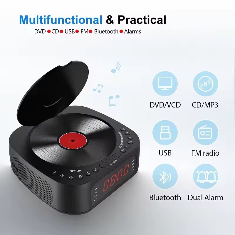 DVD Player All In One VCD Player FM Alarm Clock Bluetooth Speaker Music ...