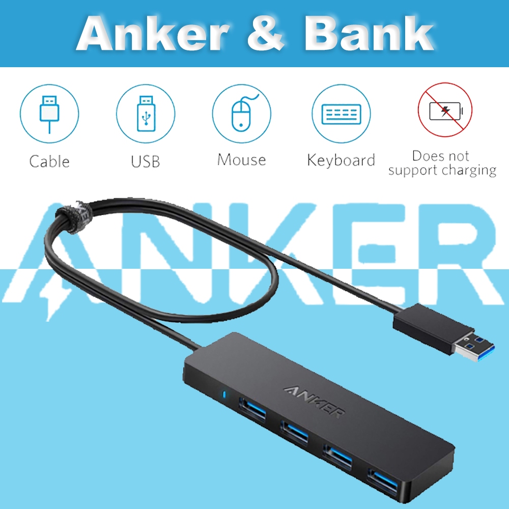 Anker 4-Port USB 3.0 Hub, Ultra-Slim Data USB Hub with 2 ft Extended ...