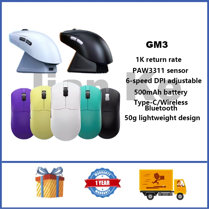 LEOBOG GM3 Wireless Mouse Three Modes PAW3311 Lightweight Low Latency ...