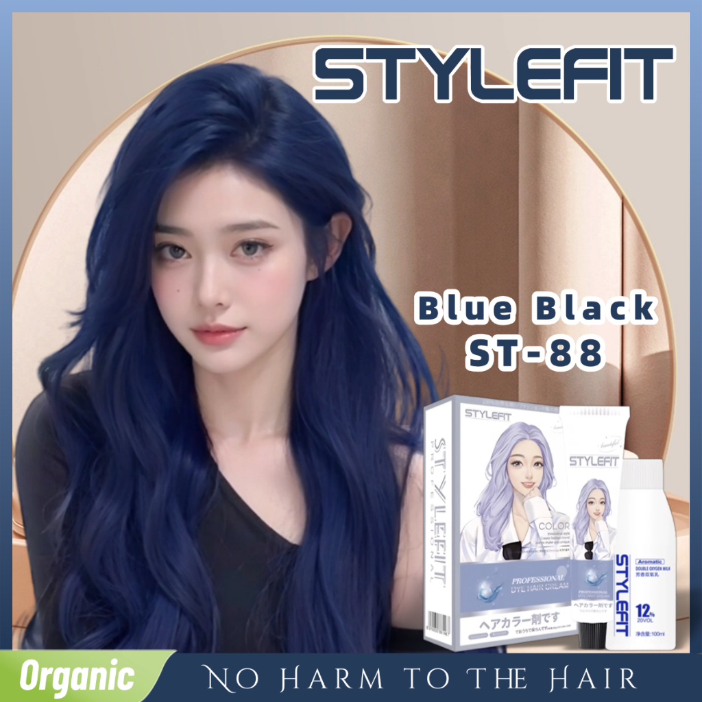 STYLEFIT Hair Color Blue Black Hair Color【100ml Hair Dye+100ml Oxidant ...