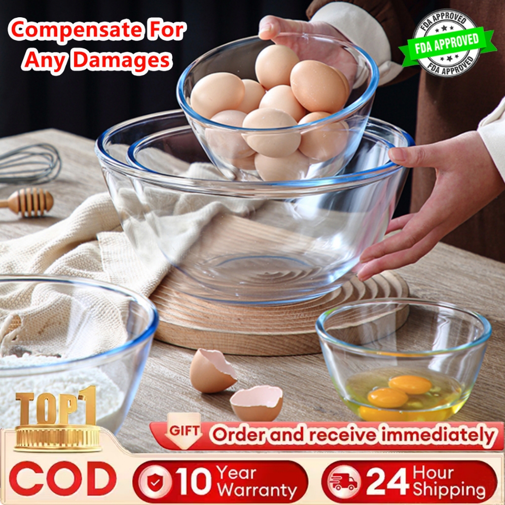 Glass Salad Bowls Kitchen Tableware Clear Mixing Bowl Heat Resistant ...