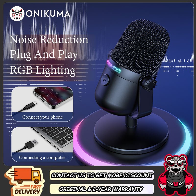 ONIKUMA M830 Colorful RGB USB Microphone Wired noise cancelling microphone Desktop Mic Wired Mic ...