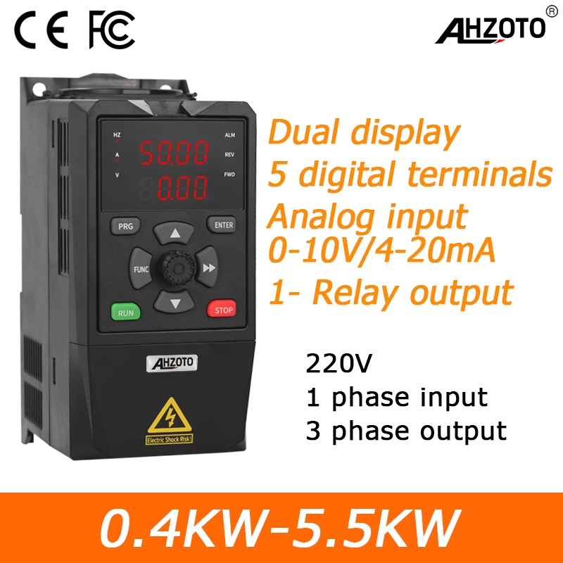 220V VFD 0.4KW-5.5KW Input 1ph 220V Output 3ph 220V Motor Speed ...