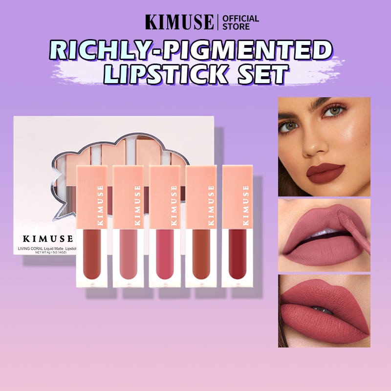 KIMUSE Brand Red Matte Liquid Lipstick Set 5pcs Makeup Set | Shopee ...