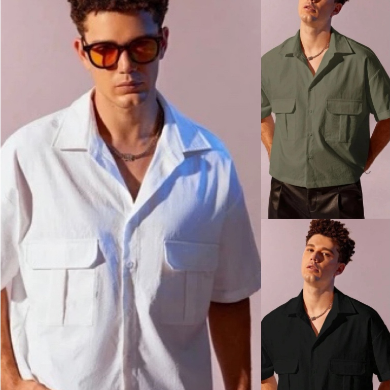 Boxy polo Shirts for Men Short Sleeve Plain Thick Cropped Length ...