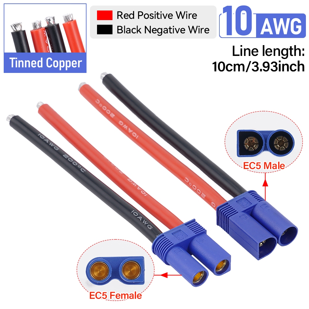 1PC/Set 10AWG EC5 Male/Female Starting Power Cord 10cm Silicone Tinned Copper Wire Model ...