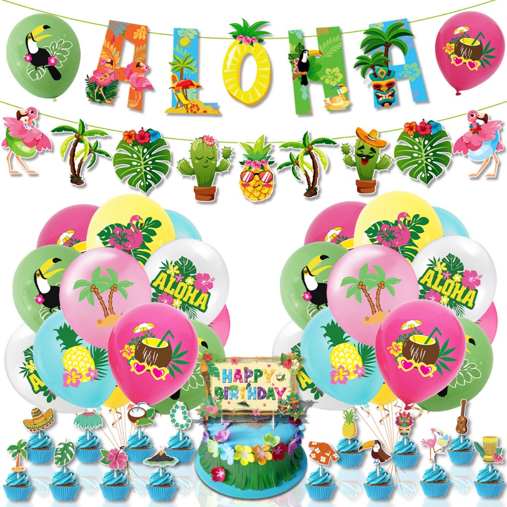 Hawaii Birthday Party Decorations flamingos pineapple cactus aloha ...