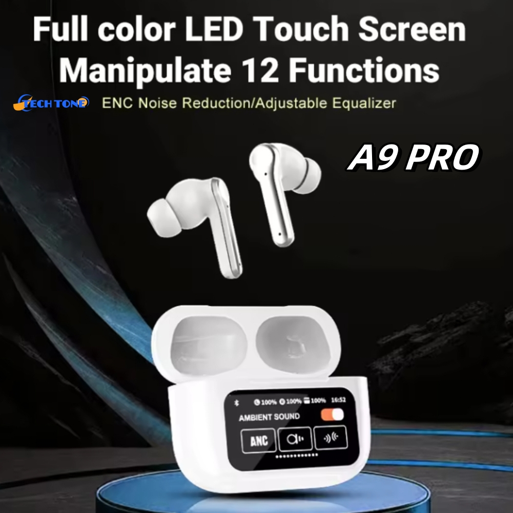 A9 Pro Wireless Earphones LCD Touch Screen Noise Cancelling Bluetooth ...