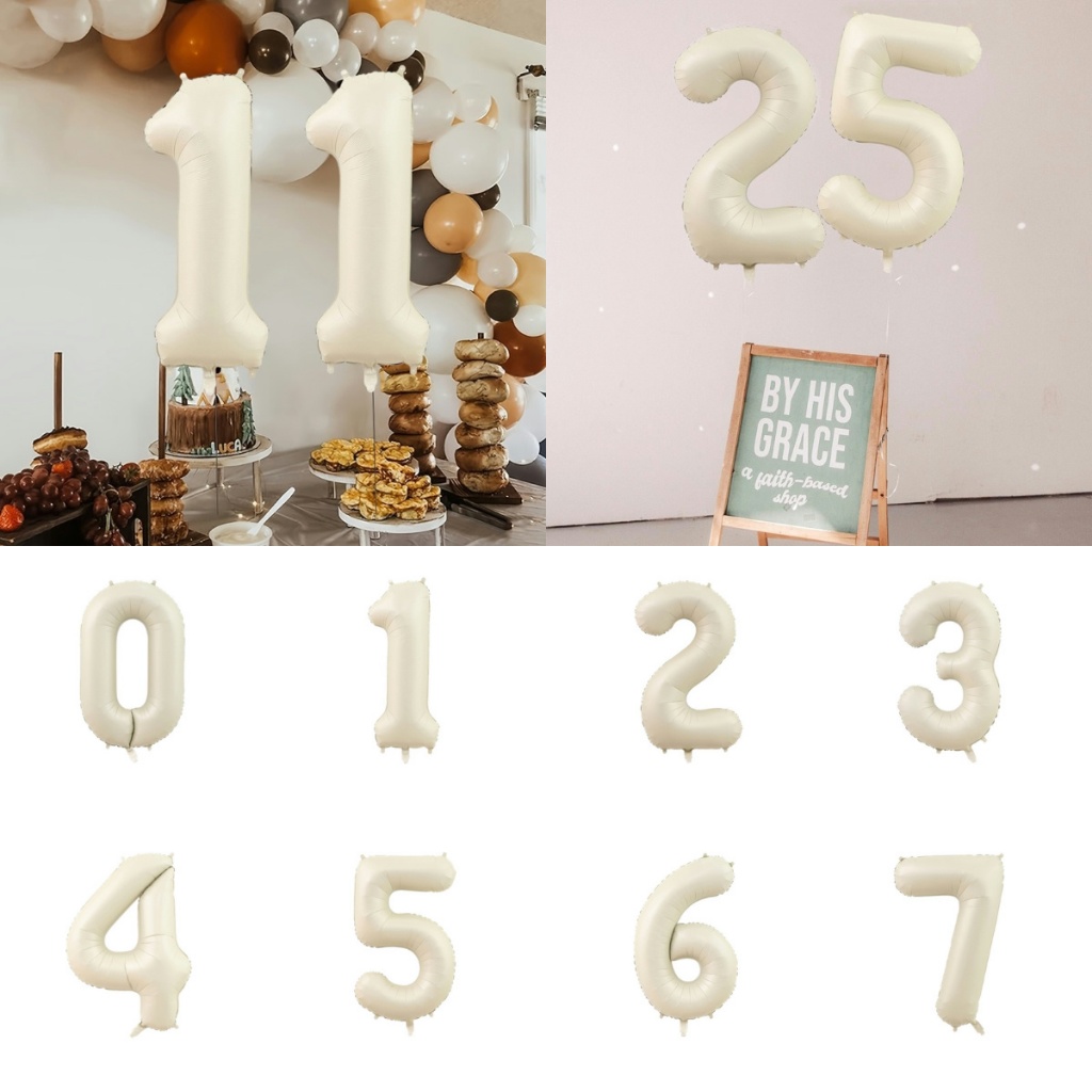 32inch Milky Cream White Number Balloons 0-9 DIY Age Anniversary 18th ...
