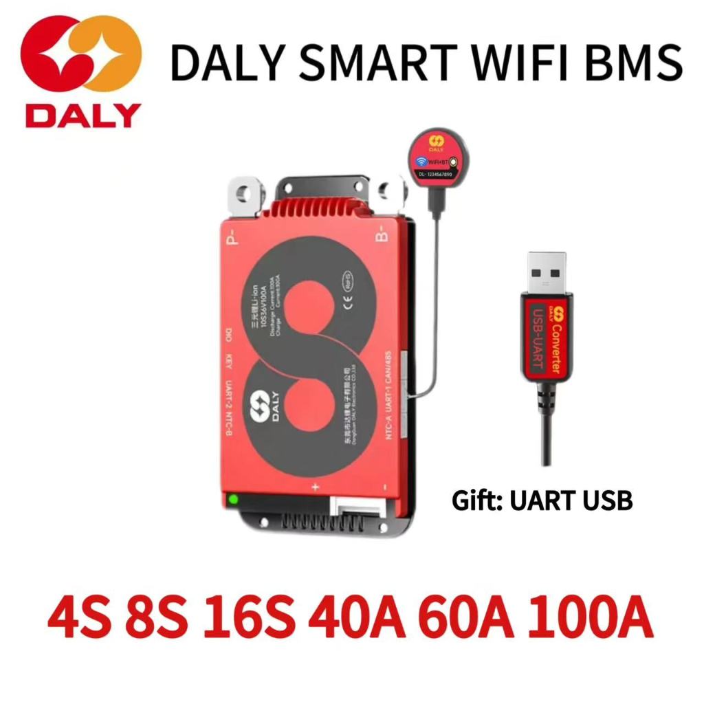 DALY Smart WIFI BMS LiFePo4 4S 8S 16S 40A 60A 100A With WIFI BT Module UART RS485 CAN Parallel ...