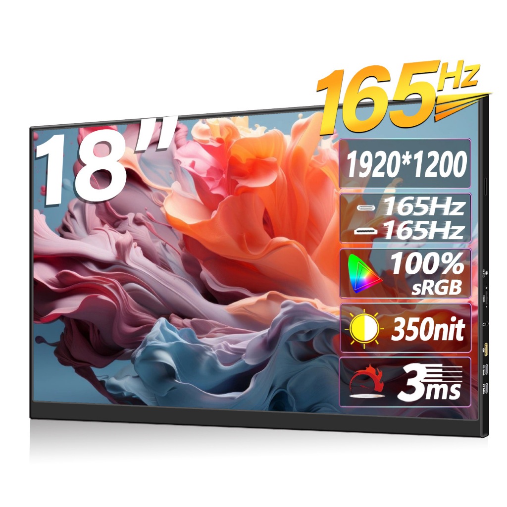 18 Inch 2.5K 144Hz Portable Monitor Freesync 99%DCI-P3 Display IPS ...