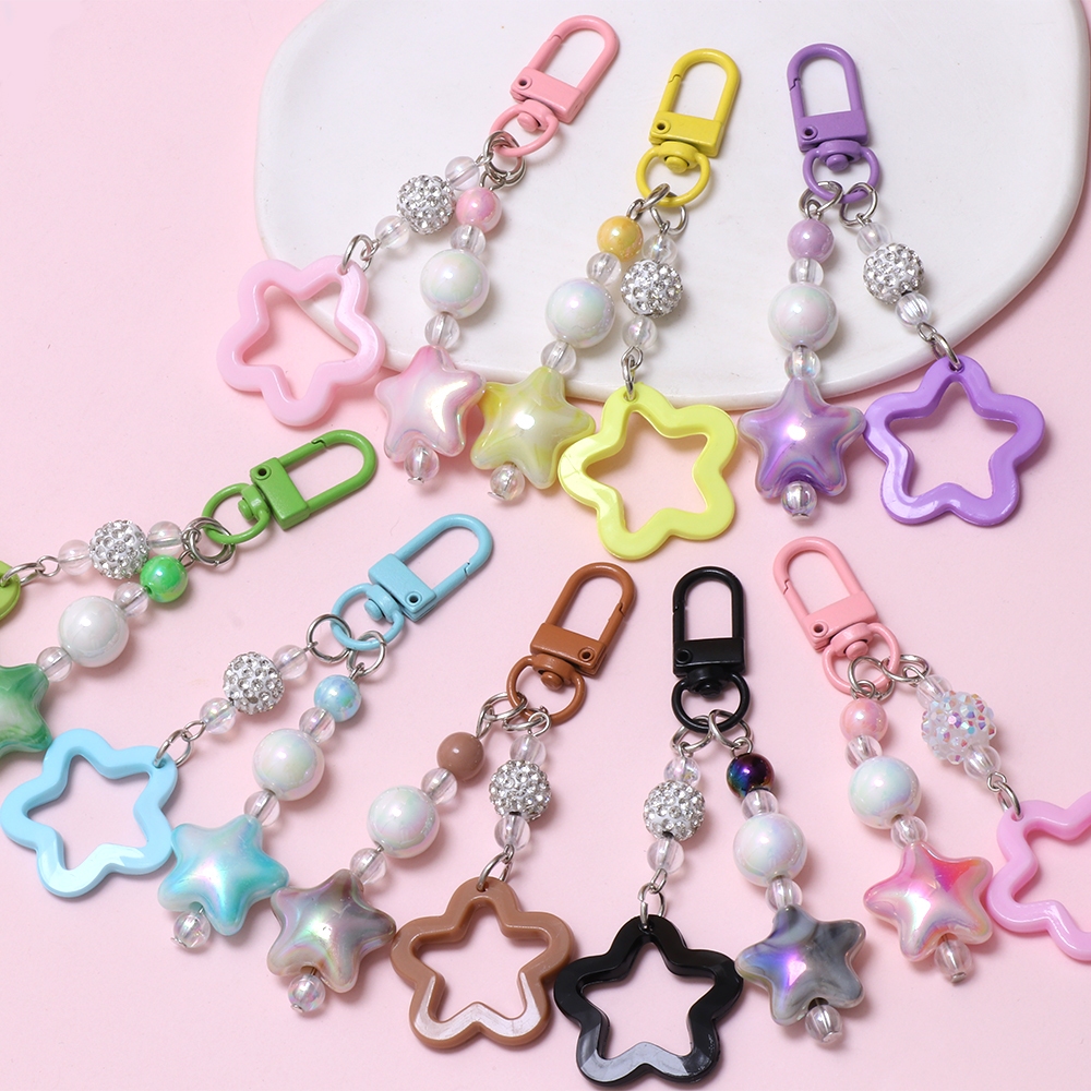 1pcs Imitation Pearl Five-Pointed Star Keyring Earphone Case Pendant ...