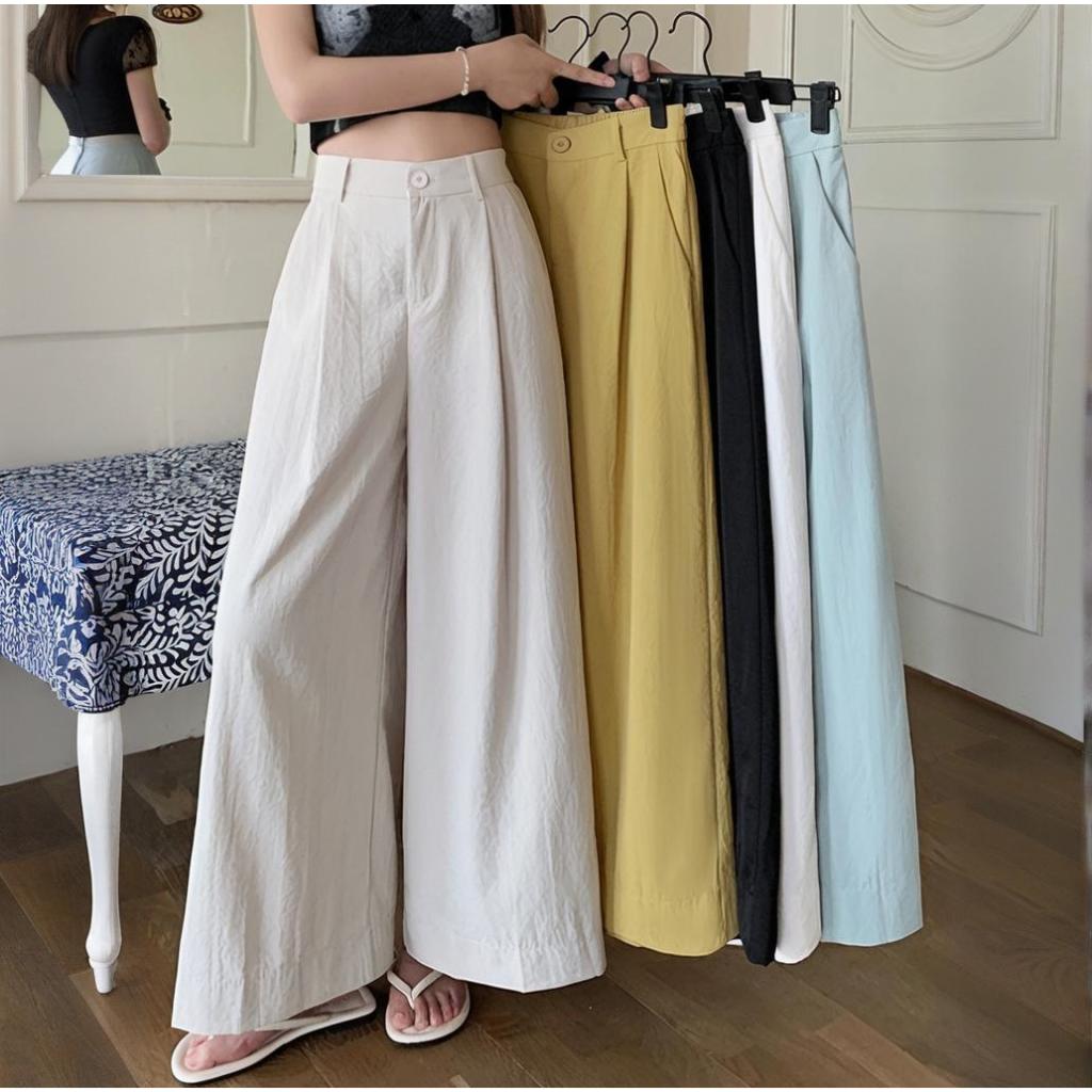DAMENER Plus Size Wide-leg Pants For Women Stretchable High Waist Slack ...