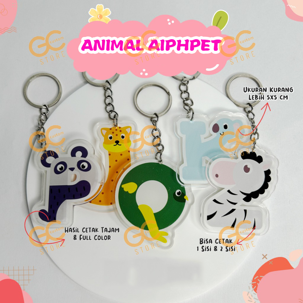 Alphabet - themed keychain with an ANIMAL theme, cute character ...