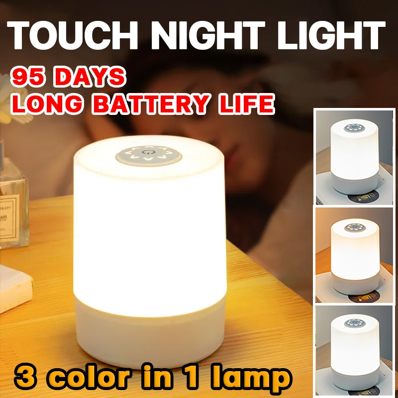 3 Modes Touch Dimming Night Light LED Tri Color Bedside Table Lamp USB ...