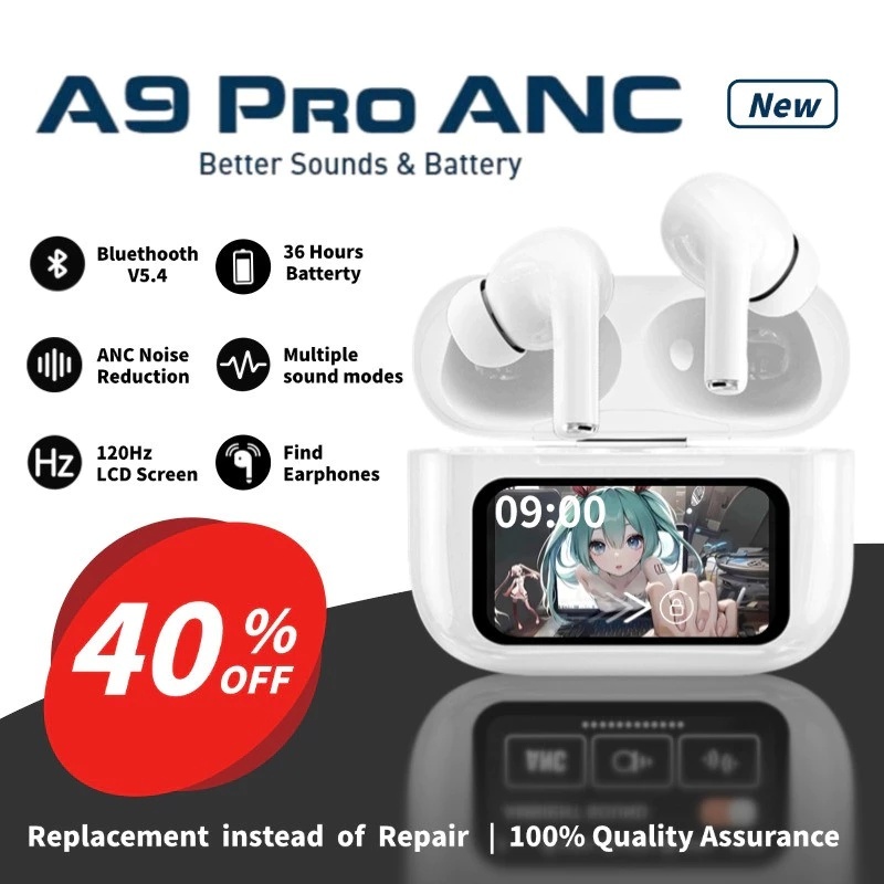 (Local shipment)A9 PRO ANC Earbuds TWS Wireless Bluetooth 5.4 Headset ...