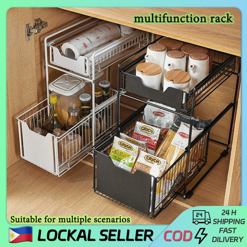 2-Tier Kitchen Bathroom Under Sink Rack Organizer Cabinet Rack Kitchen ...