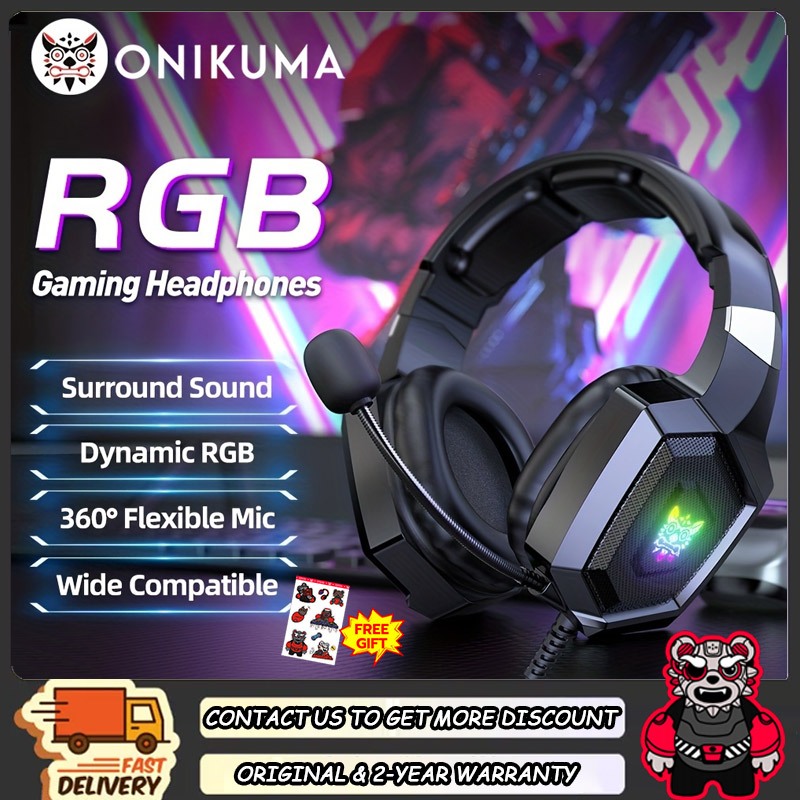 ONIKUMA K8 Gaming Headphones RGB Wired Stereo Gaming Headset With Mic ...