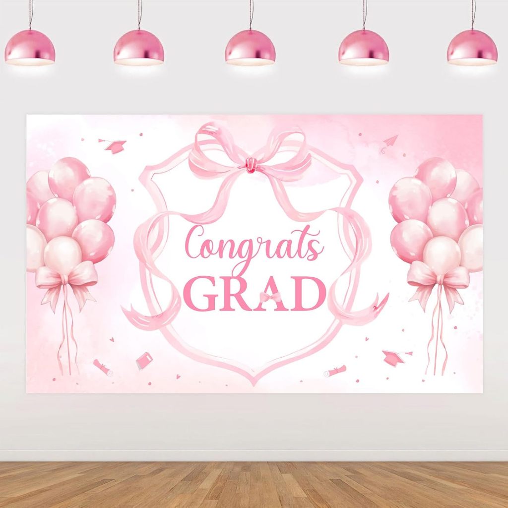 Pink Bow Graduation Photography Backdrop Pink Congrats Grad Backdrop ...