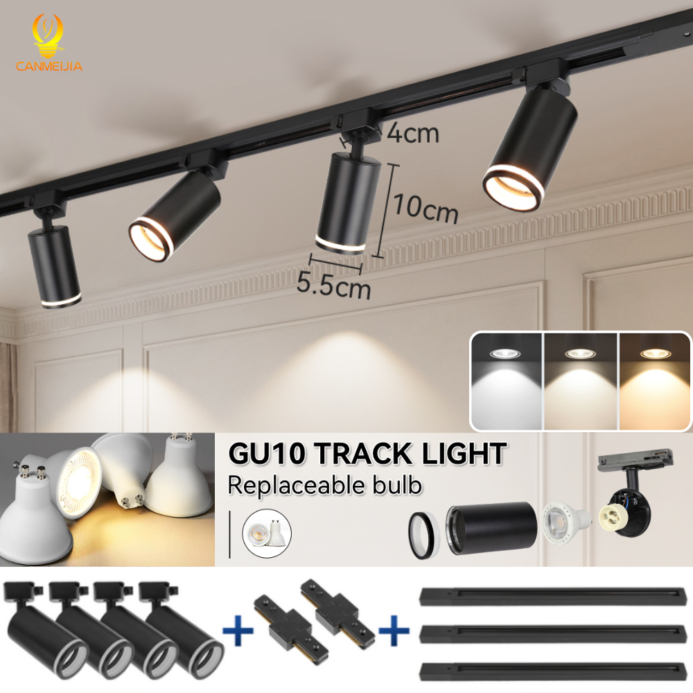 Track Light Set Replaceable GU10 Bulb Led Spotlight Ceiling Lamp Rail ...
