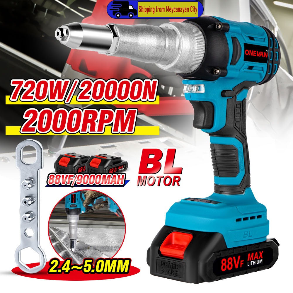ONEVAN 720W 20000N Brushless Electric Rivet Gun Heavy Duty Cordless ...