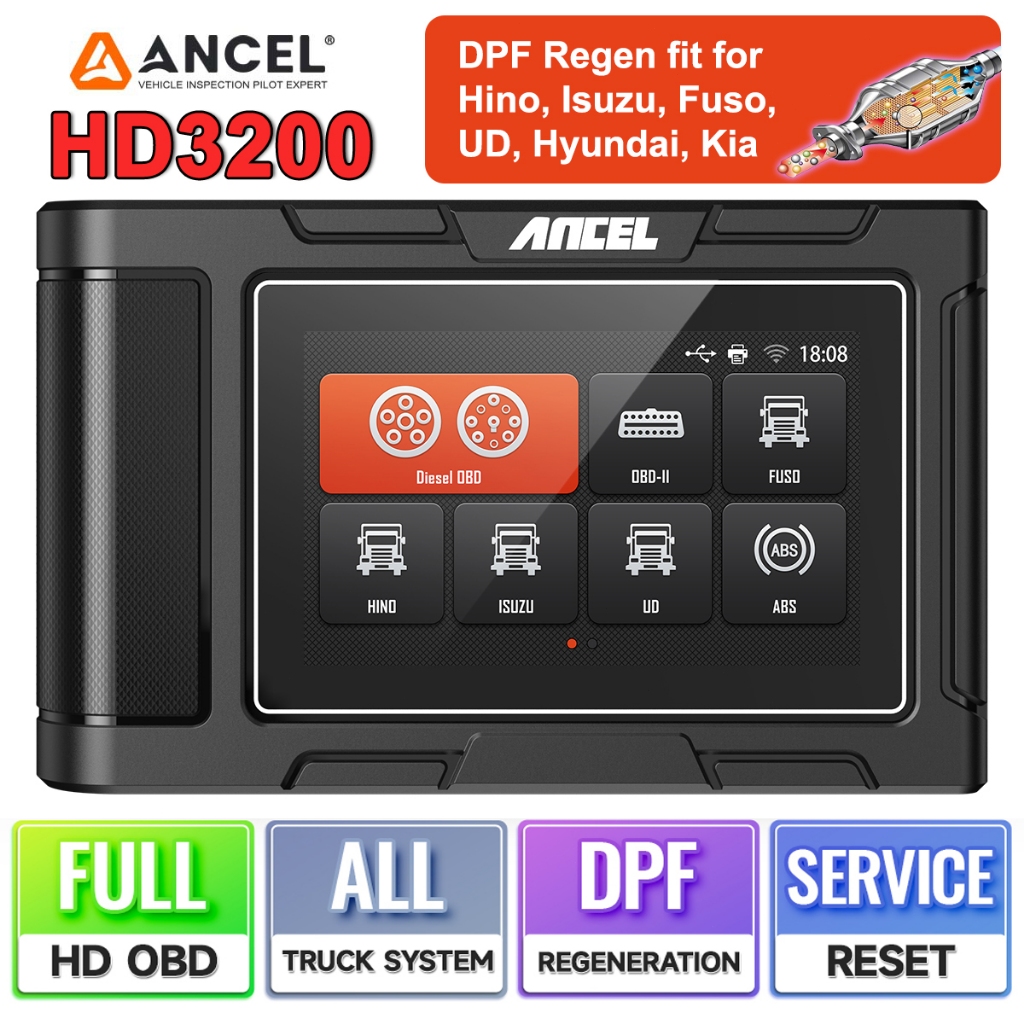 ANCEL HD3200 24V Diesel Truck Pickup OBD2 Scanner Full System DPF ...