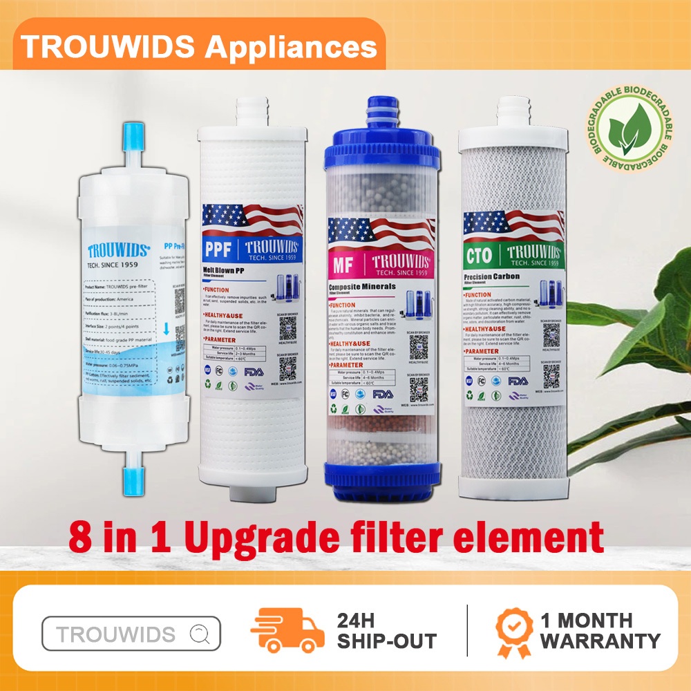 TROUWIDS 4 Pcs 10 Inch Alkaline Water Filter Element Cartridge For 3 ...