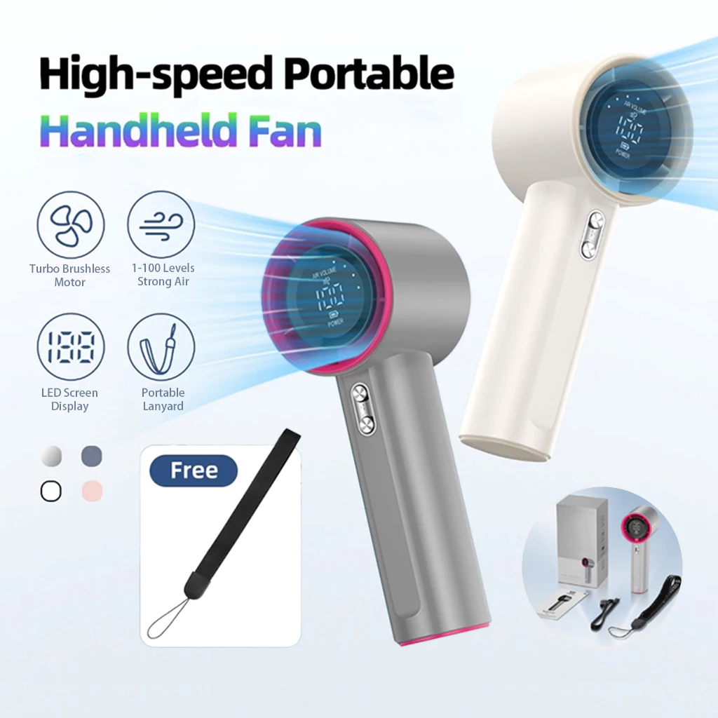 Portable Mini High Speed Fan 0-100 Level Rechargeable Desktop With LED ...