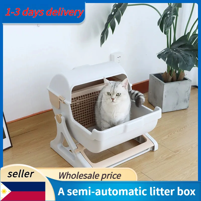 Semi-Automatic Cat Litter Box with Strainer – Easy Clean & Odor-Free ...