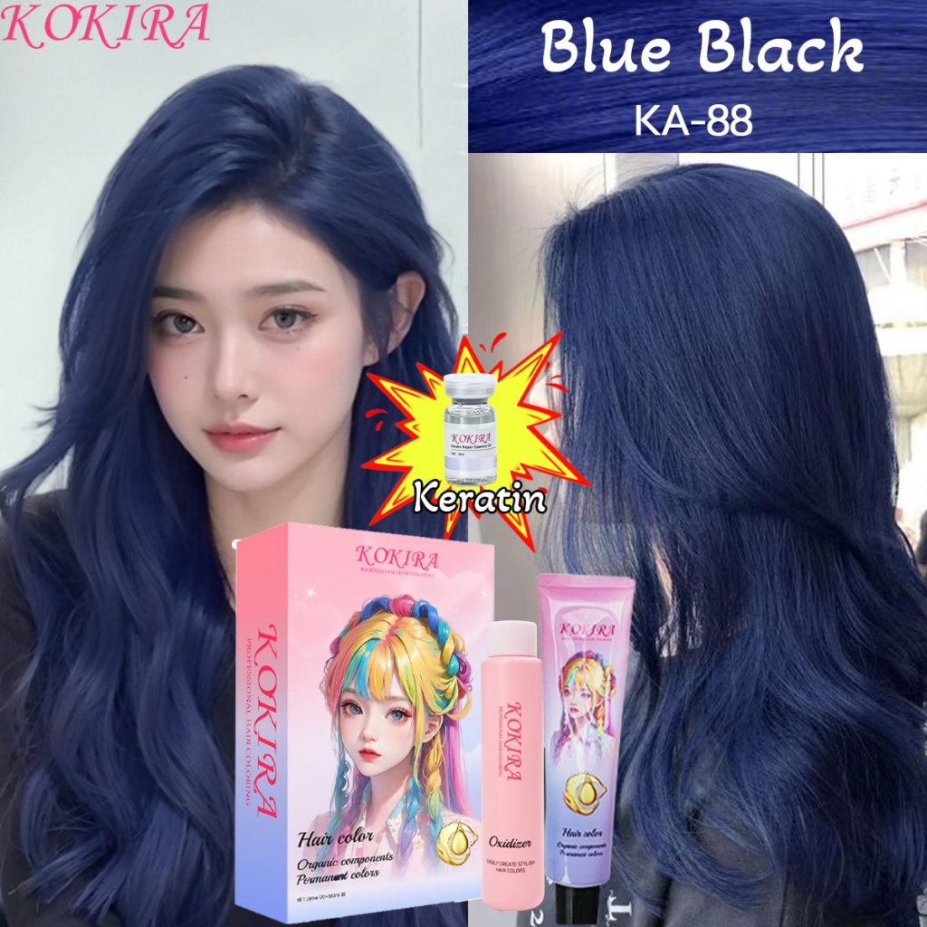 KOKIRA Blue Black Hair Color【Hair dye set +Keratin repair essential oil ...