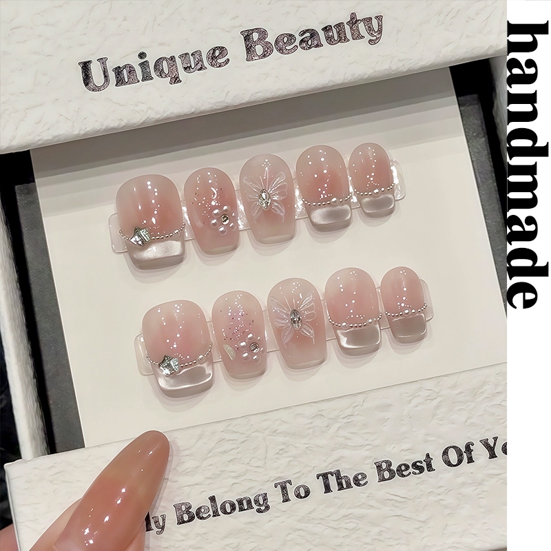 Press on nails handmade Spar Butterfly French Spar Cat's Eye Hand ...