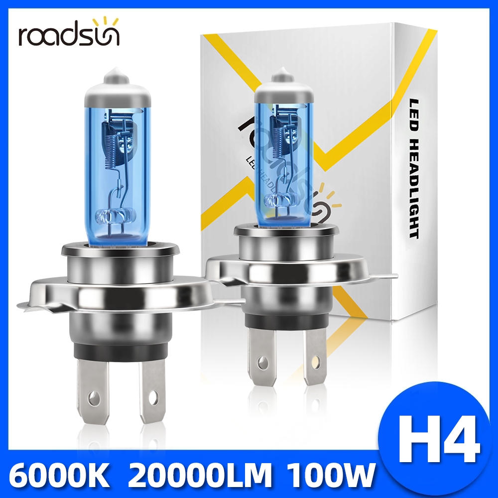 Roadsun 2pcs H4 Super White Halogen Car Headlight Bulbs 6000K 20000LM ...