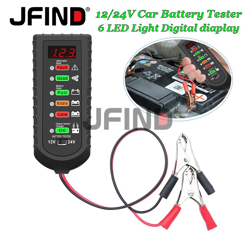 12V / 24V Digital Car Battery Tester 6 LED Digital for Honda Battery ...
