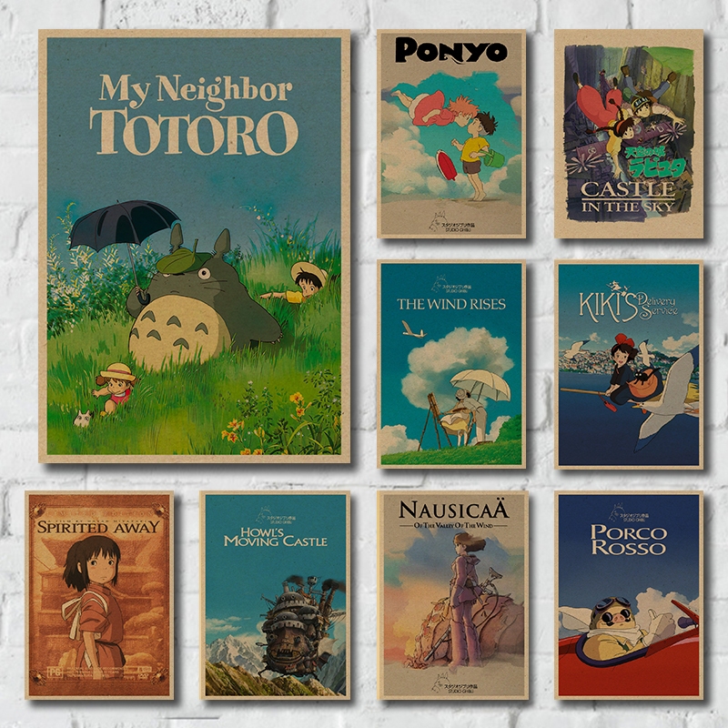 Studio Ghibli Classic Movie Posters - Retro Kraft Paper Wall Decor for ...