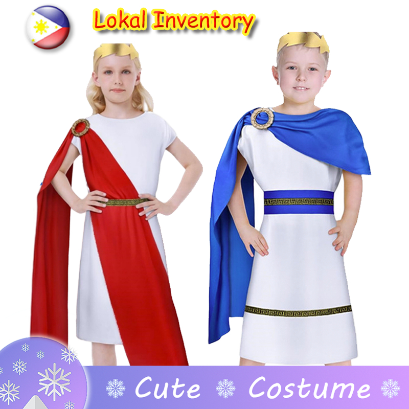 Greek God Zeus Cosplay Costume For Kids Boy Halloween White Blue Cape ...