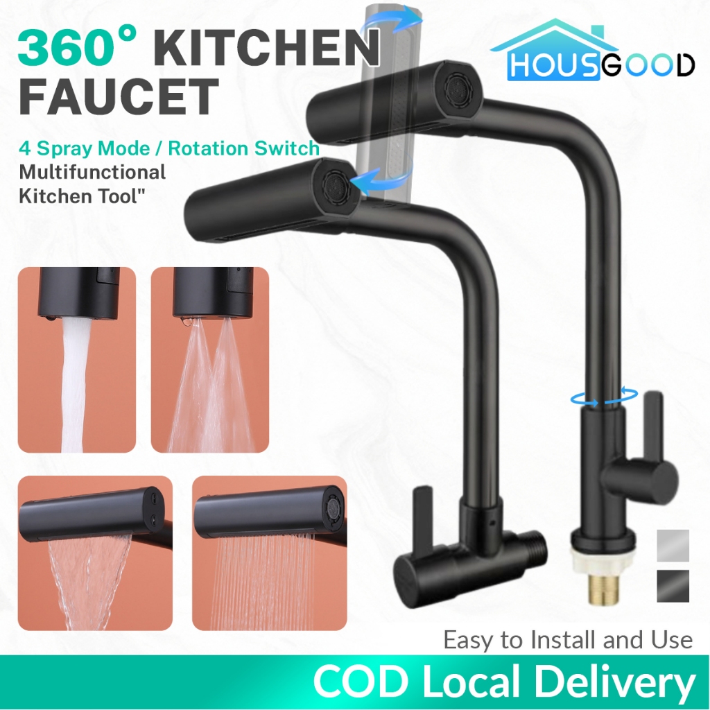 [Housgood]4 modes kitchen faucet with 360 ° rotation 304 stainless ...