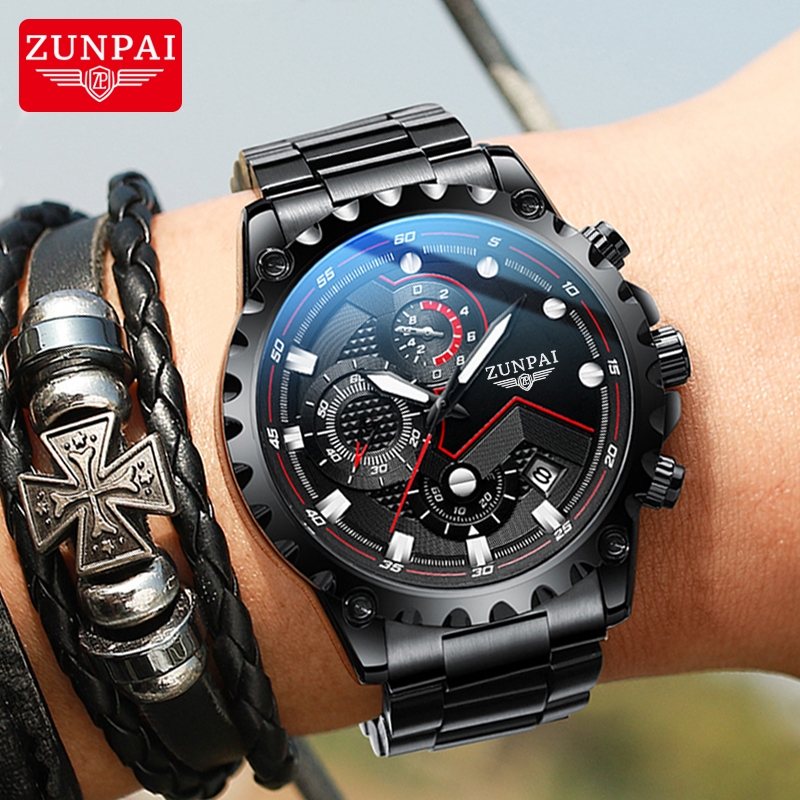ZUNPAI Wrist Watch for Men Original Waterproof Stainless Steel Silver ...