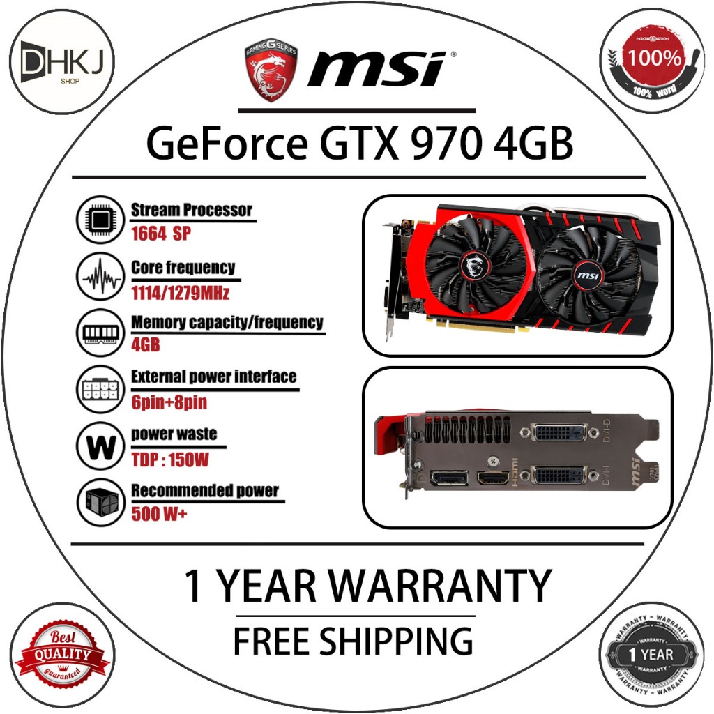 USED MSI GeForce GTX 970 GAMING 4G Graphics Card High Performance 4GB ...