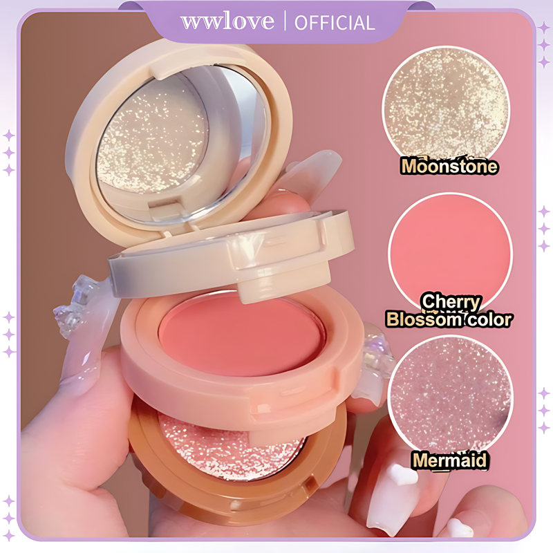 3 in 1 Matte Highlighter Blush Palette Pearly Blush Shiny Eyeshadow Multifunctional Face Blush ...