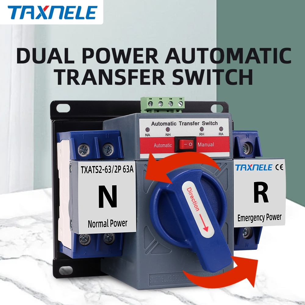 2P 63A 230V MCB Type Dual Power Automatic Transfer Switch ATS For Generator Photovoltaic PV ...
