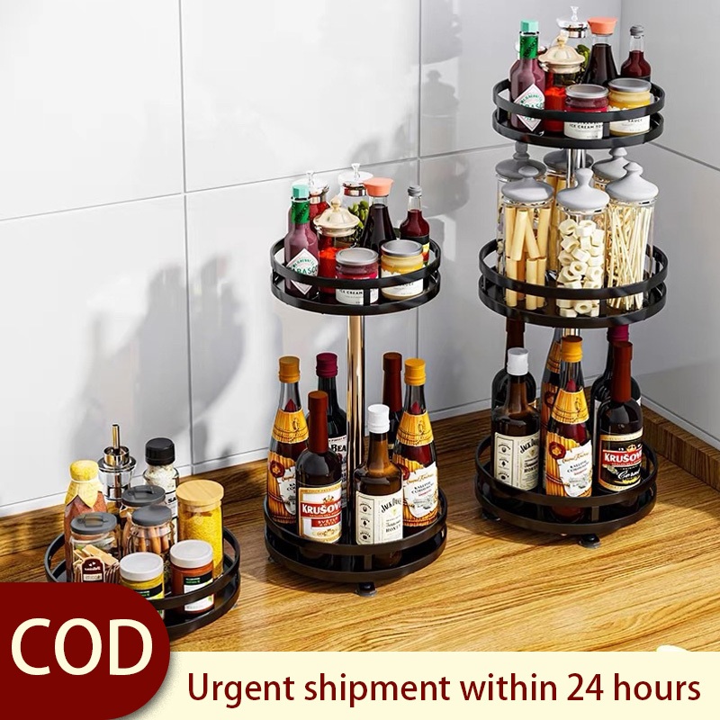 2/3 Tier 360° Rotating Spice Rack Oil Salt Sauce Vinegar Condiments ...