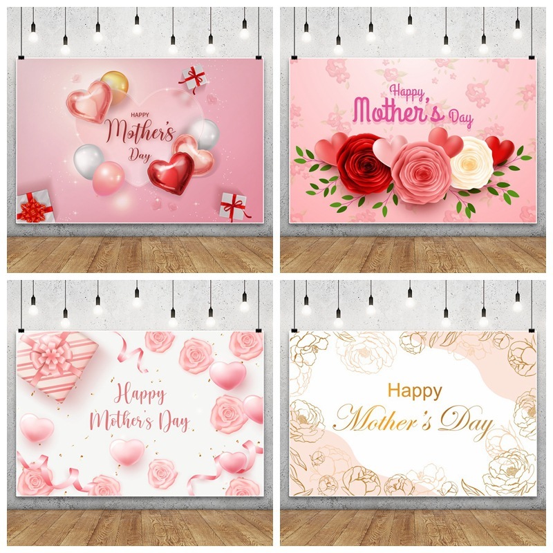 5x3ft Happy Mother's Day Backdrop Red Heart Balloon Flowers I Love Mom ...
