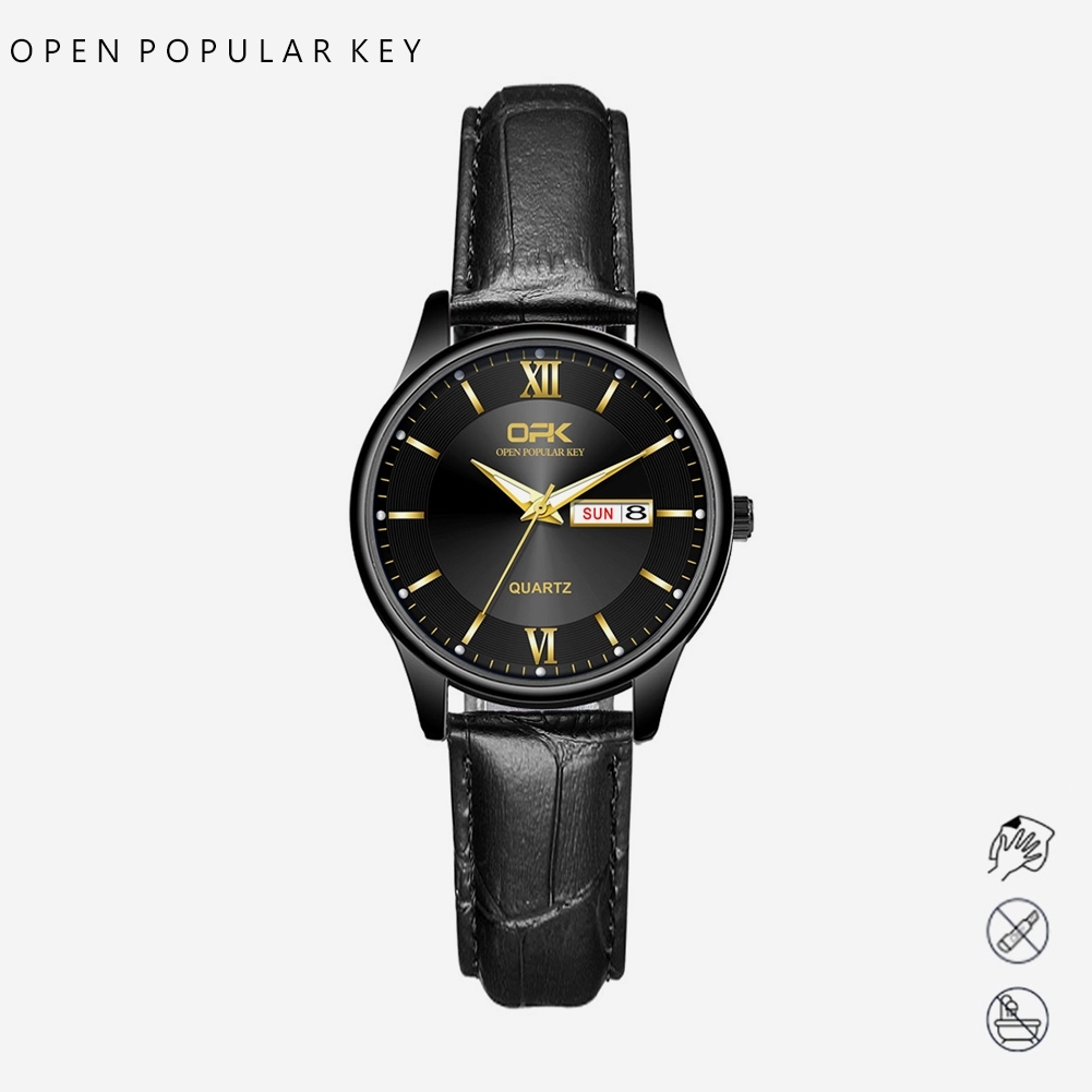 OPK Watch For Women Waterproof Original Quartz Black Leather Strap ...