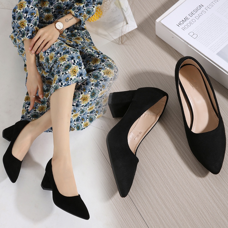 Fashionable, elegant, casual pointed school black high heels for women ...