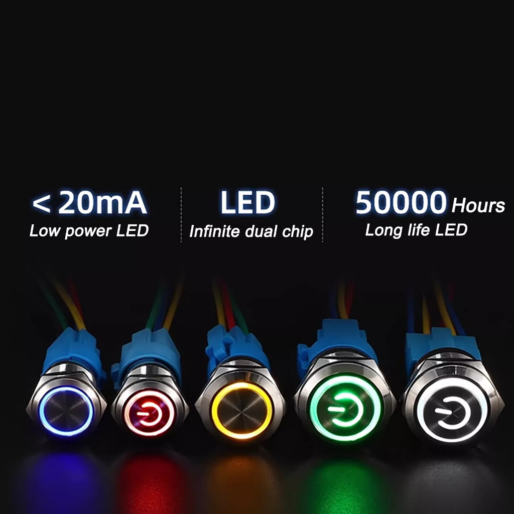 Ø 12mm SmartSwitch 5V 12V 220V / 5A IP66 LED Illuminated POWER Button ...