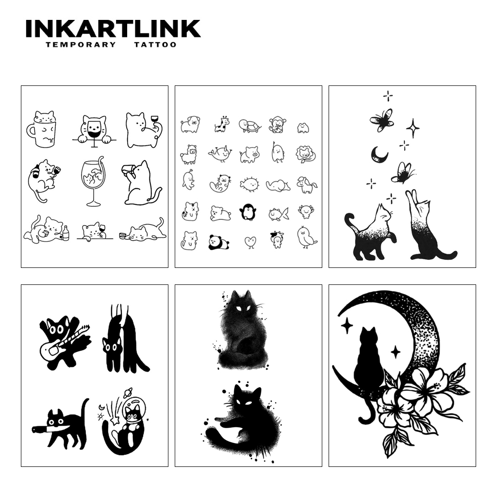 INKARTLINK Cute Cat Temporary Tattoo Stickers, Waterproof Long-lasting Magic Tattoo, Lasts To 15 ...
