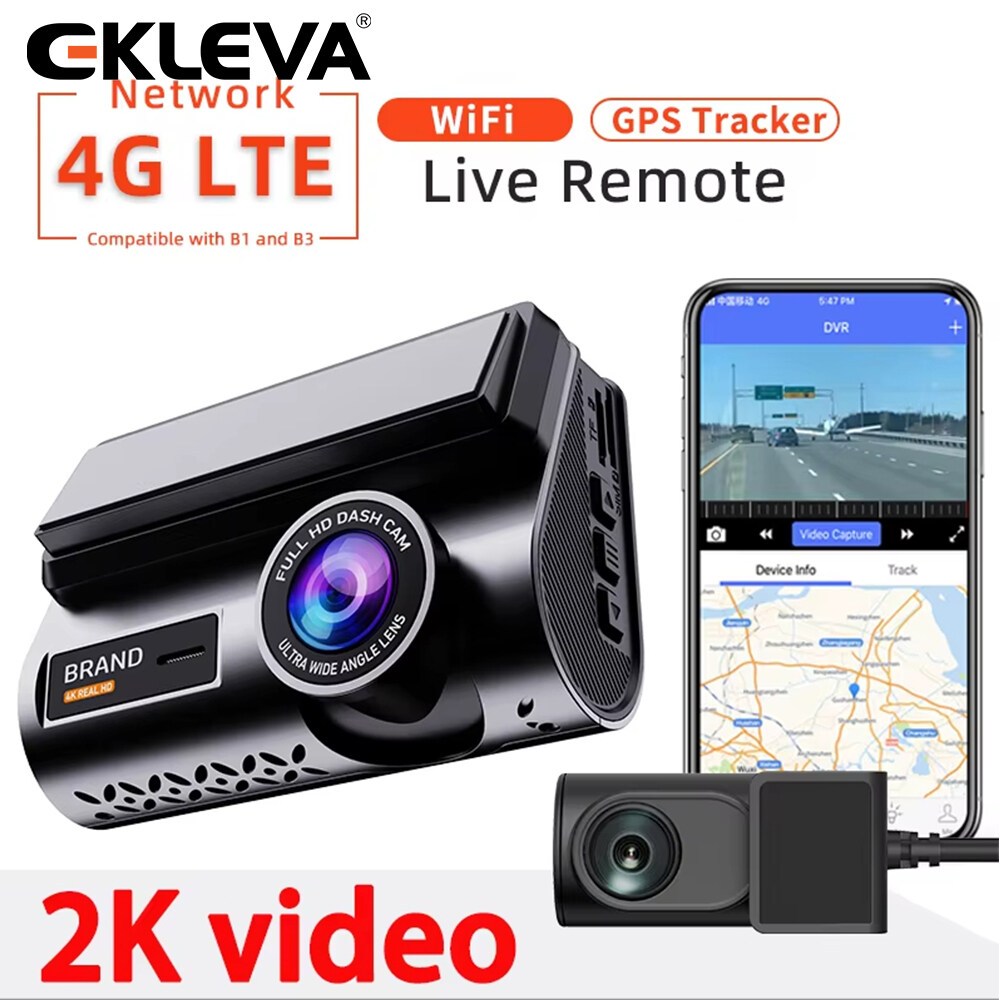 EKLEVA 4G LTE Dash Cam 2K Front and 720P Rear Live Streaming Video ...
