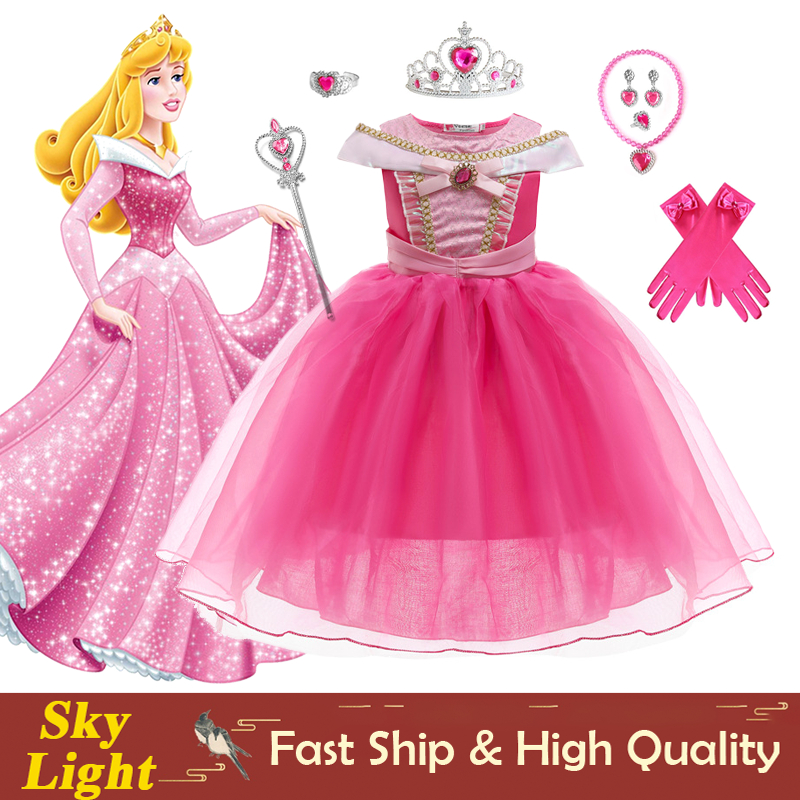 Princess Disney Aurora Dress for Kids Girl Halloween Costumes Pink ...