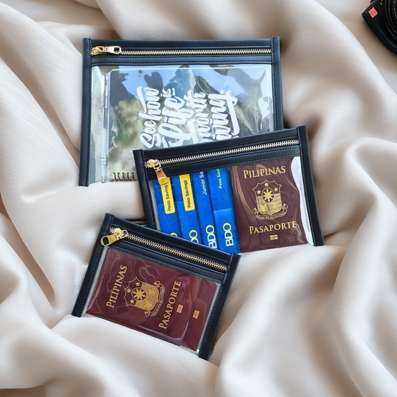 THREAD PROJECTS VK Flat Pouch_Black Leather Transparent PVC Passport ...
