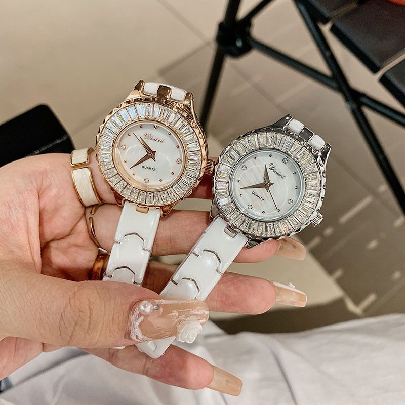 Authentic Women's Ceramic Quartz Watch with Sparkling Crystals ...